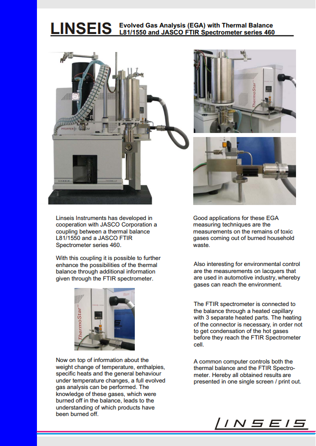 LINSEIS의 thermobalances에 대한 가스 분석 EGA FTIR