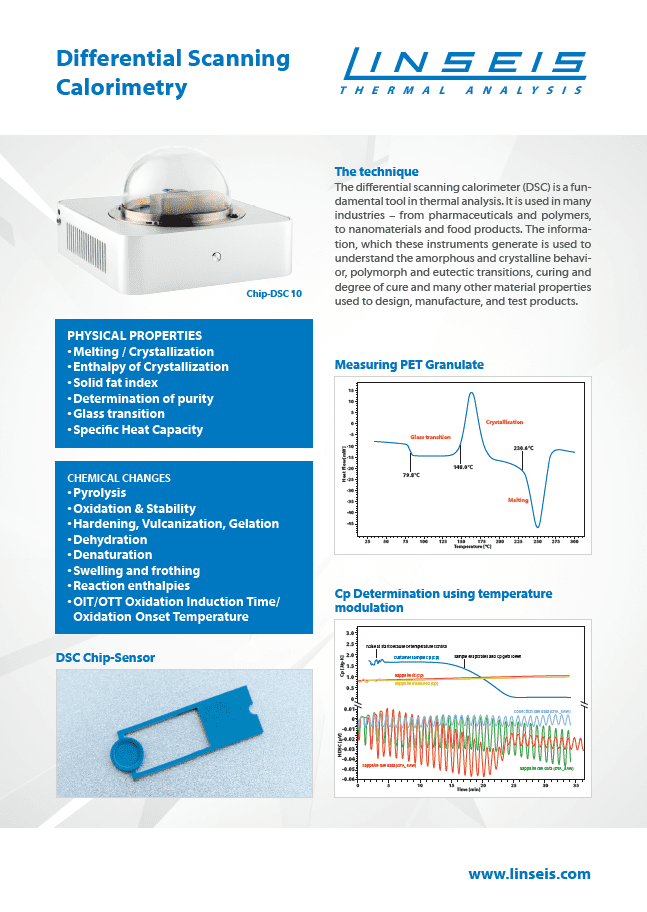 Linseis DSC 칩 10 : 새로운 센서 기술 미니어처 DSC
