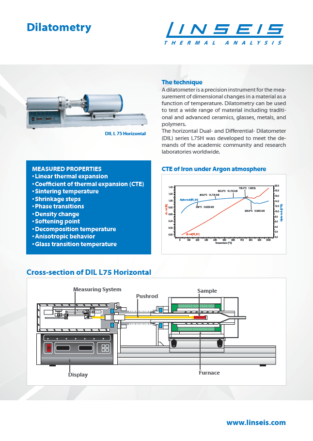 Linseis DIL L75 PT 수평 : 고진공 꽉의 팽창 계